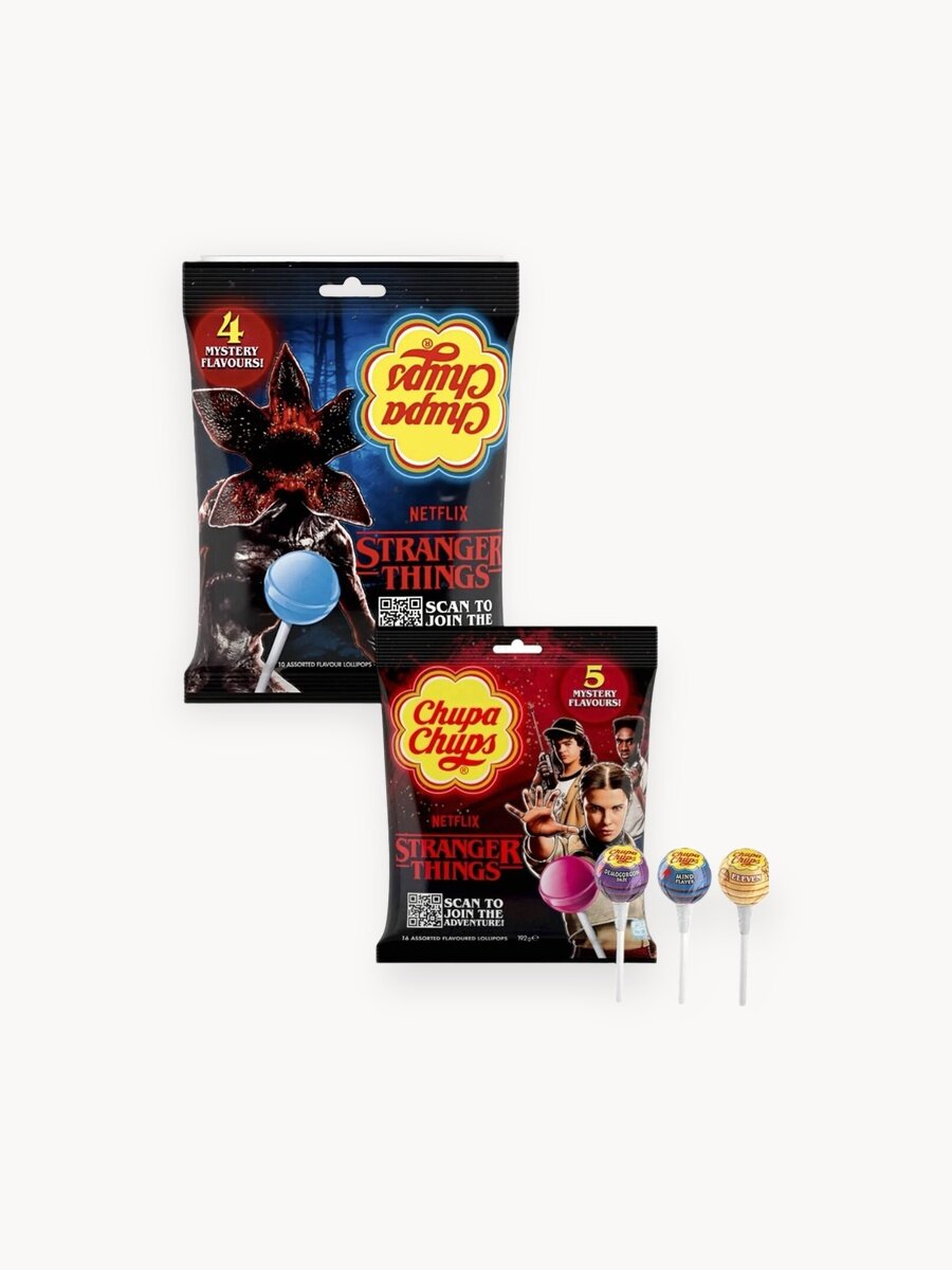Chupa chups Stranger Things flavours / Чупа-чупс Очень странные дела 5 вкуса и 4 вкуса, 120 гр х 2 шт
