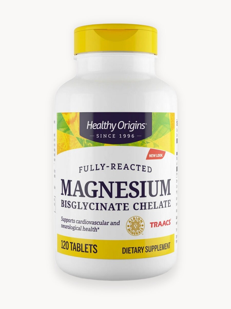 Магний Healthy Origins, хелат бисглицината, 200мг, 120таблеток