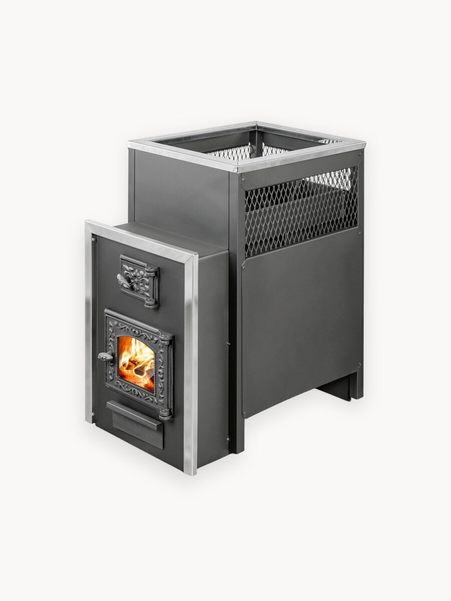 Дровяная печь для бани Радуга ПБ-30Б, чугунная дверца со стеклом, до 30 м3