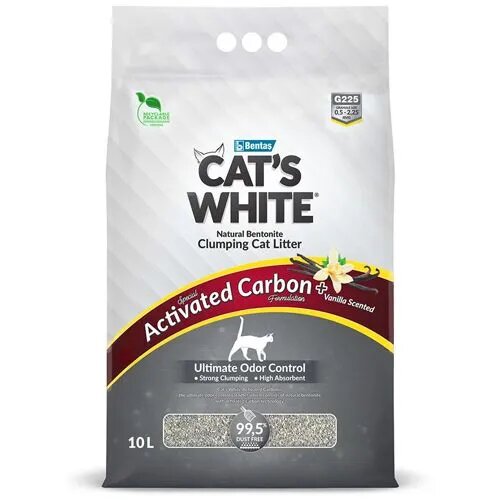 Cat's White Activated Carbon Vanilla / Комкующийся наполнитель Кэтс Уайт с Активированным углем и ароматом Ванили, 10 л