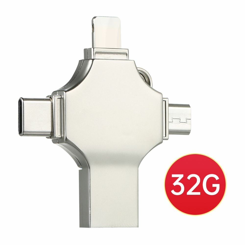 Металлический USB-накопитель 4-в-1 на 4 ГБ Мобильный телефон, компьютер, двойного