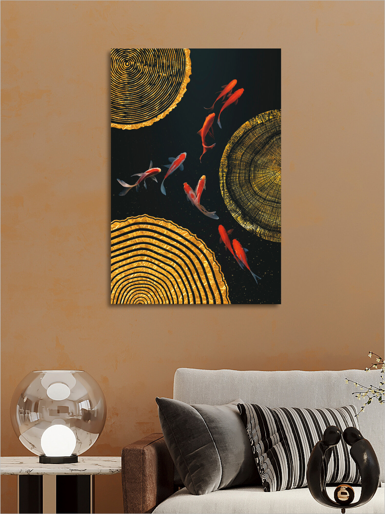 Картина для интерьера на стену минимализм. Карпы Кои 50х70 см холст на подрамнике