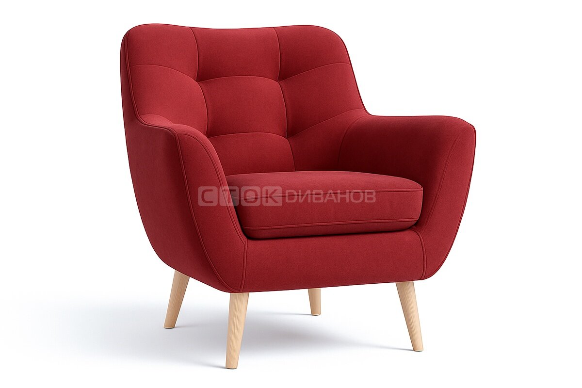 Кресло Сток Диванов Комфорт, бордовый велюр, нераскладное, на ножках