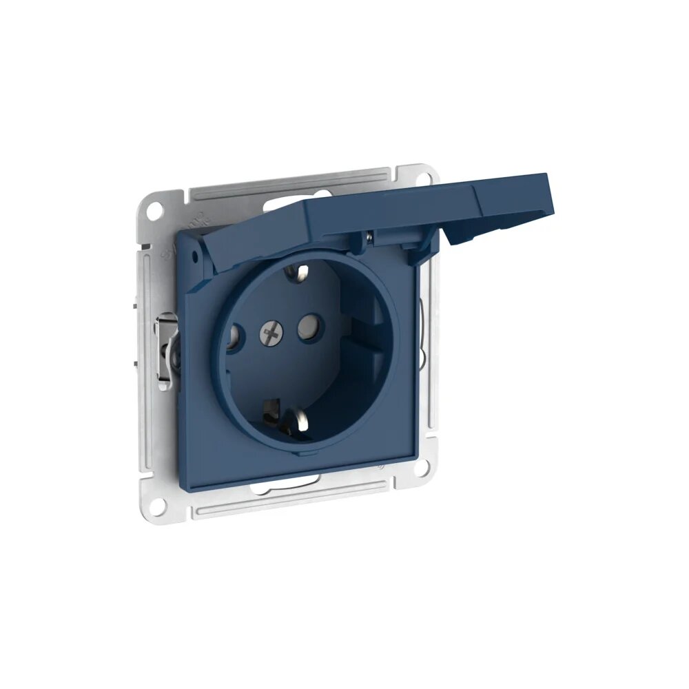 Механизм розетки Systeme Electric ATLASDESIGN с заземлением, со шторками, с крышкой, 16А, IP20, быстрозажимная клемма,