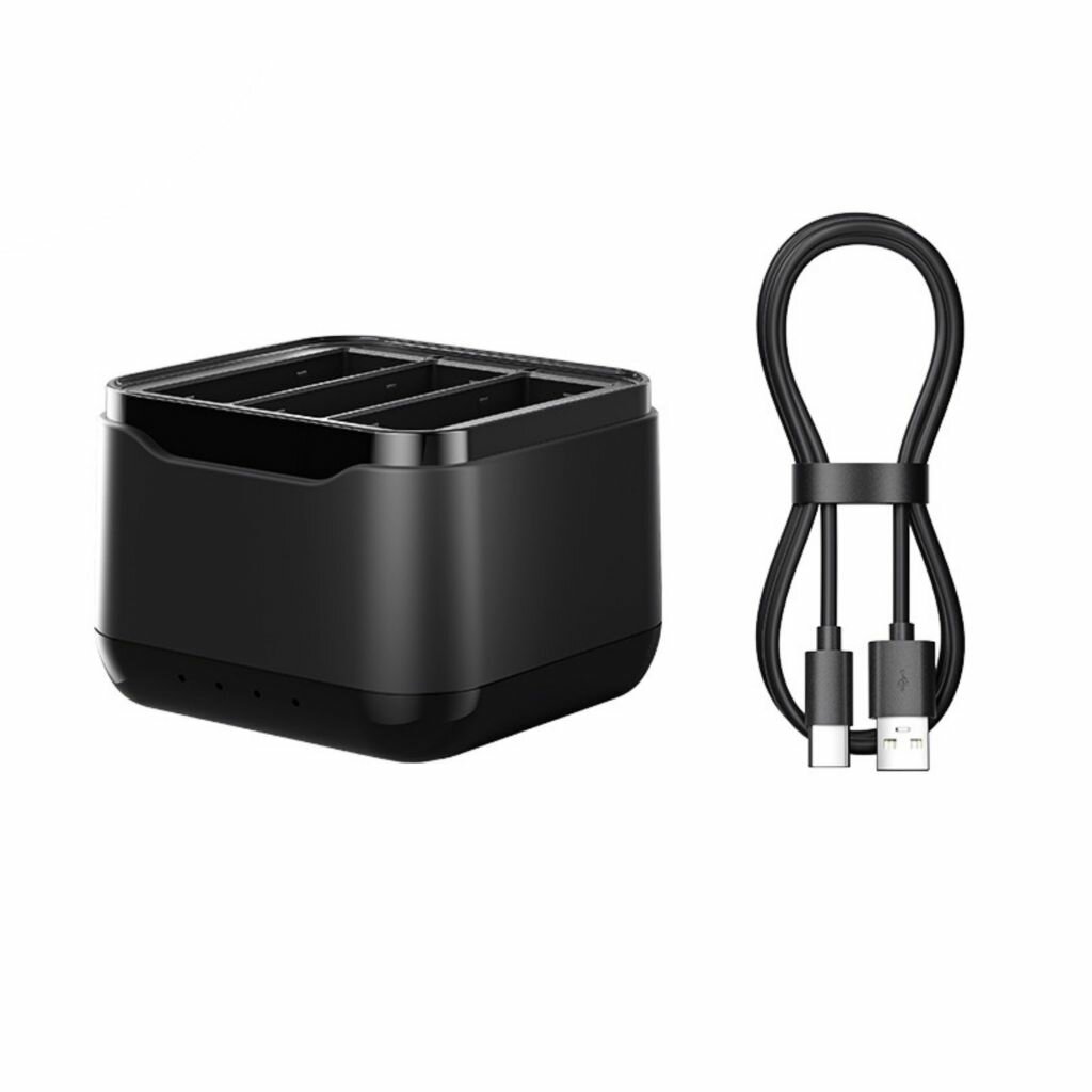 Док-станция для зарядного устройства с 3 гнездами 360 Professional, 2 аккумулятора спортивной камеры зарядным кабелем USB Type C, черный