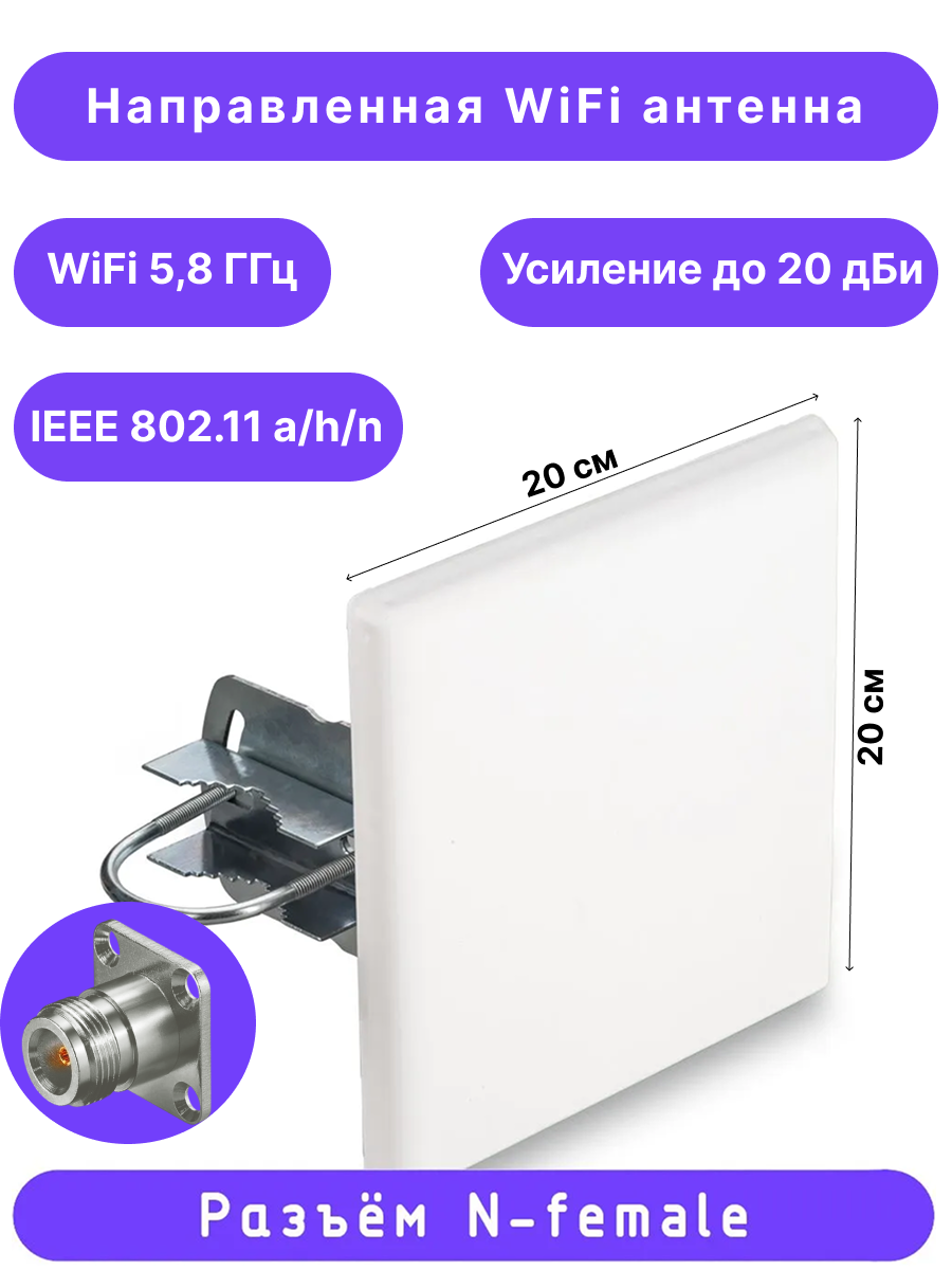 Антенна направленная WiFi 5,8 ГГц, 20 дБ, KROKS KP20-5500 (N-female)