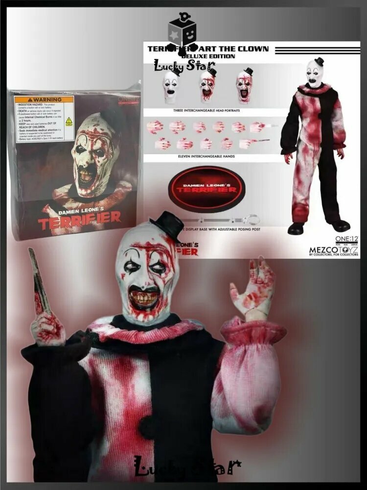 (фигурки) Mezco Toyz One:12 Terrifier Art The Clown Deluxe Edition Клоун с разбитой душой, Художественный Клоун, Подвижная кукла Genuine 17cm коллекция