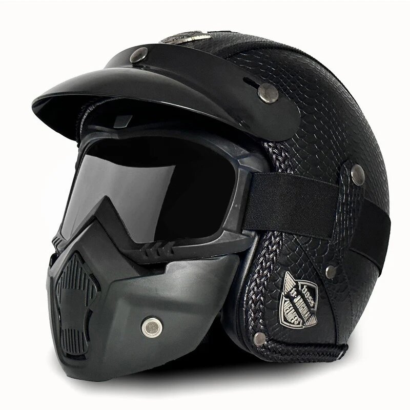 Ретро шлем мотоциклетные шлемы с открытым лицом из искусственной кожи Casco мото шлем винтажный Capacete De Moto мотоциклетное оборудование ECE DOT, L, Черный, Унисекс