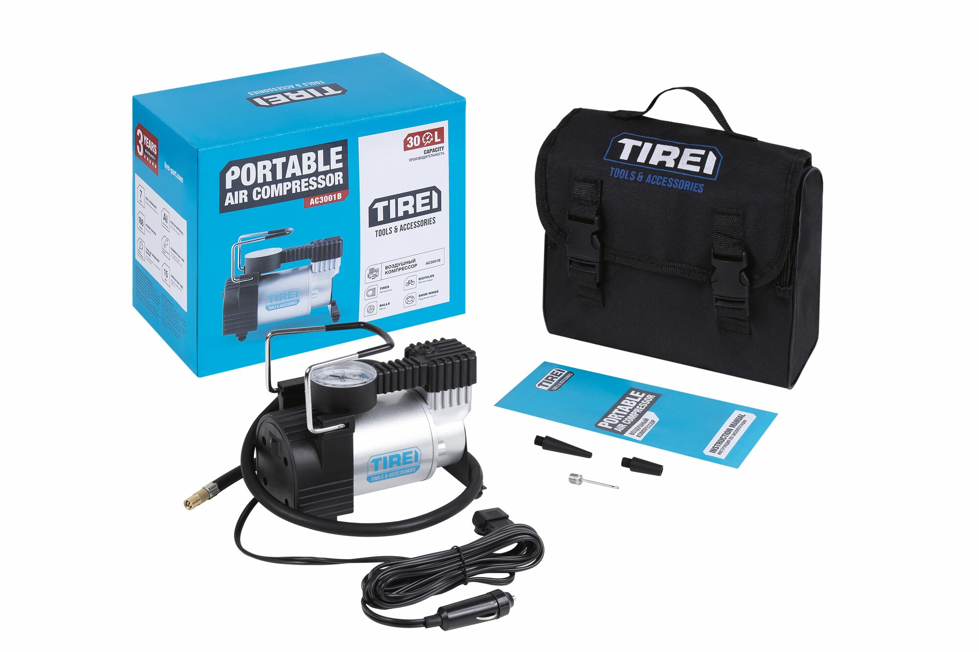 Компрессор автомобильный 30 л./мин, 7 бар (AC3001B) с сумкой