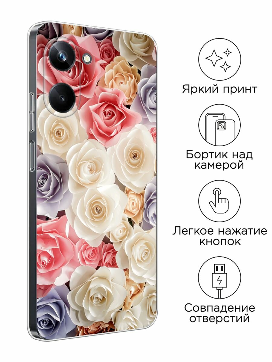 Чехол на Realme 10 Pro / Реалми 10 Про с принтом "Пастельные розы" — фото 1