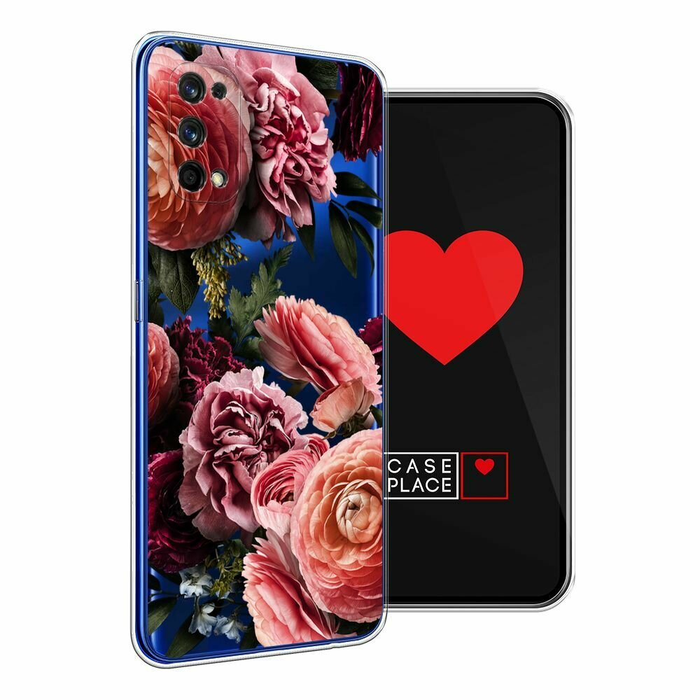 Чехол на Realme 7 Pro / Реалми 7 Про с принтом "Бордовые винтажные цветы", прозрачный — фото 1