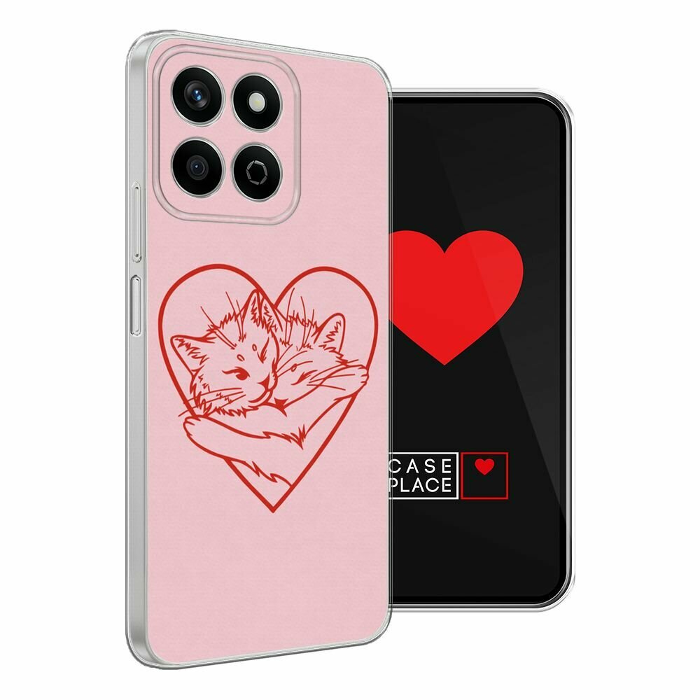 Чехол на Honor X7c / Хонор X7c с принтом "Влюблённые котики рисунок 1 - 14 февраля" — фото 1