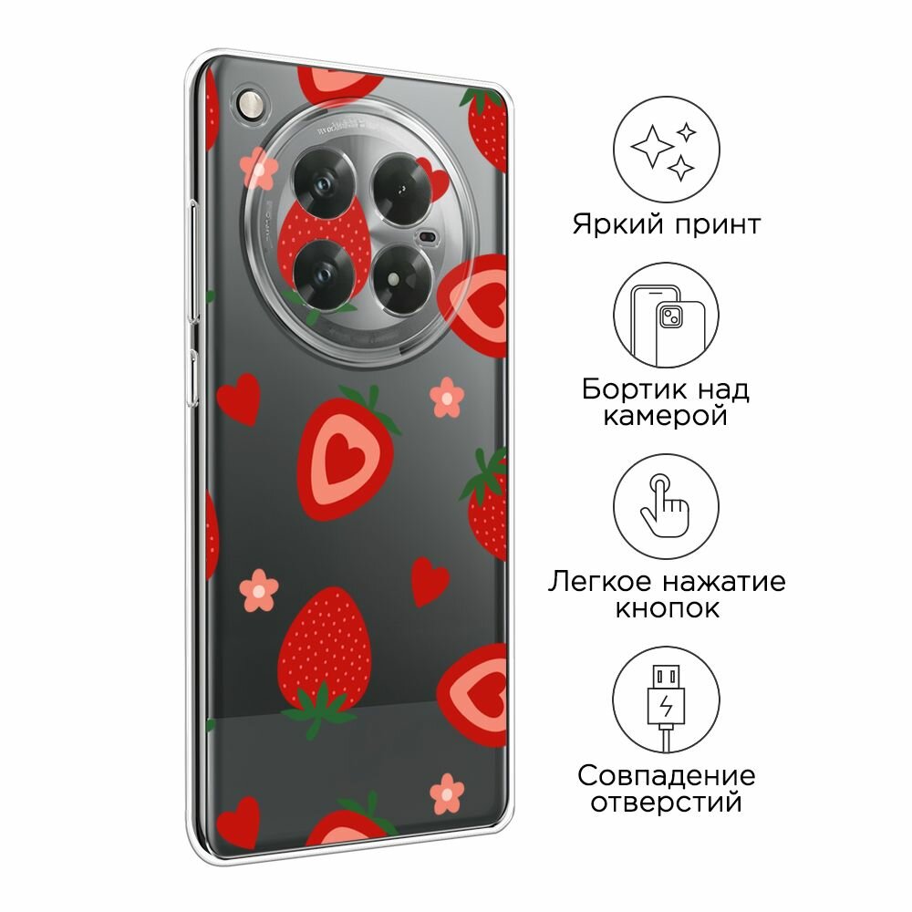 Чехол на Infinix Zero 40 5G / Инфиникс Зеро 40 5G с принтом "Heart strawberries 2 - 14 февраля", прозрачный — фото 1