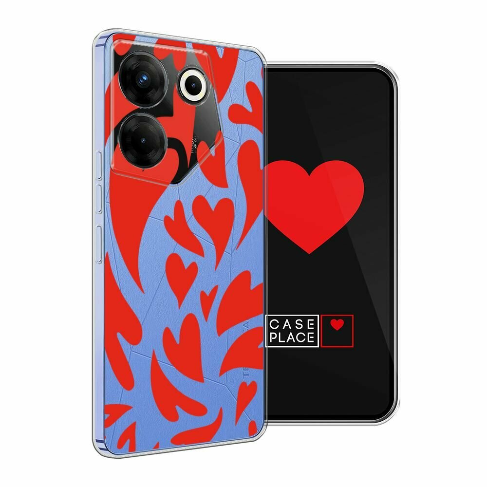 Чехол на Tecno Camon 20 Pro 5G / Текно Камон 20 Про 5G с принтом "Crazy hearts 2 - 14 февраля", прозрачный — фото 1