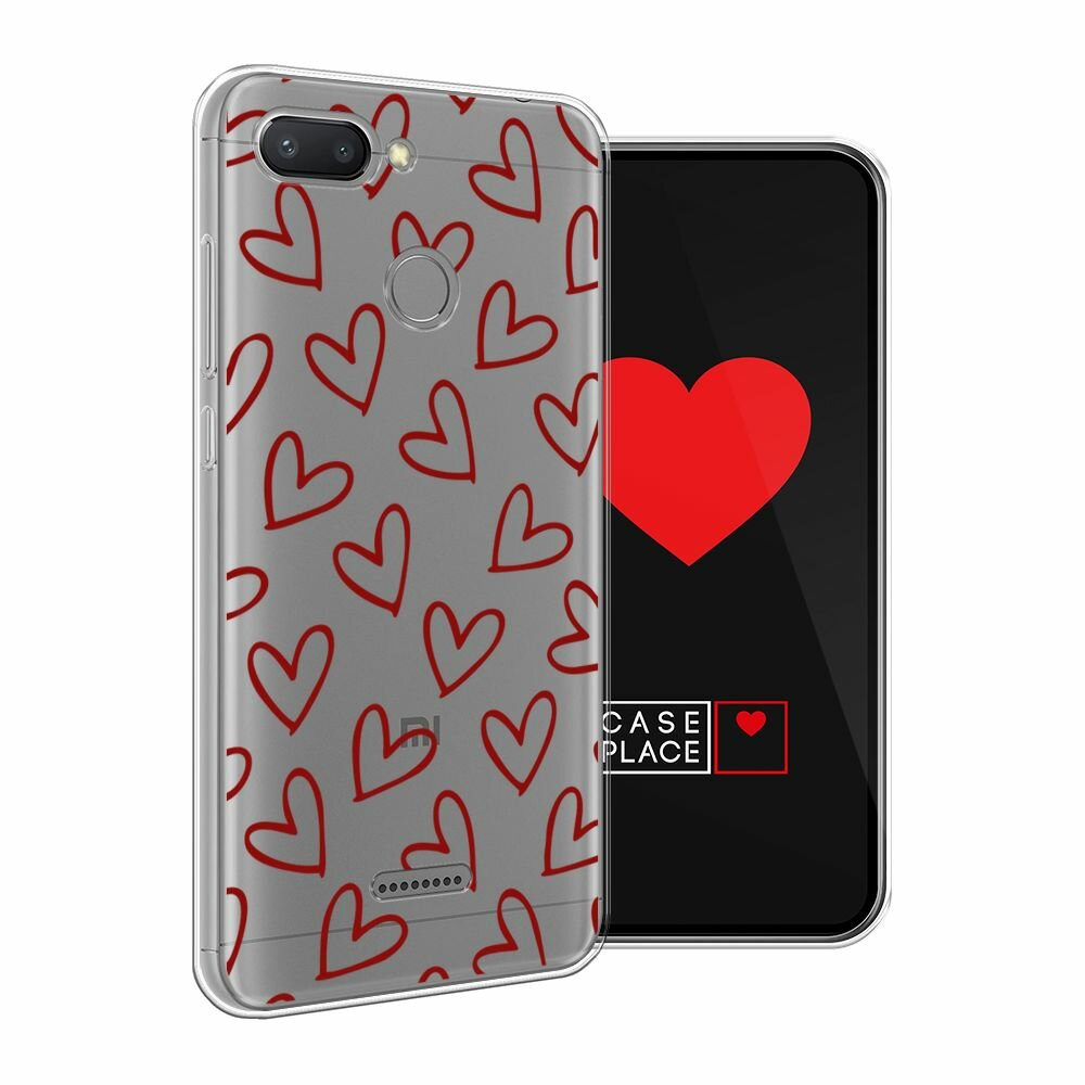 Чехол на Xiaomi Redmi 6 / Сяоми Редми 6 с принтом "Little hearts doodles 2 - 14 февраля", прозрачный — фото 1