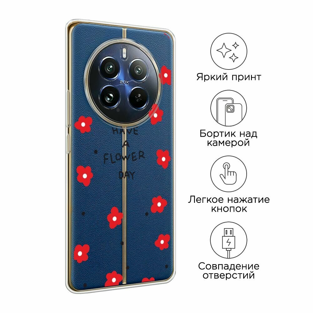 Чехол на Realme 12 Pro / Реалми 12 Про с принтом "Have a flower day 2", прозрачный — фото 1