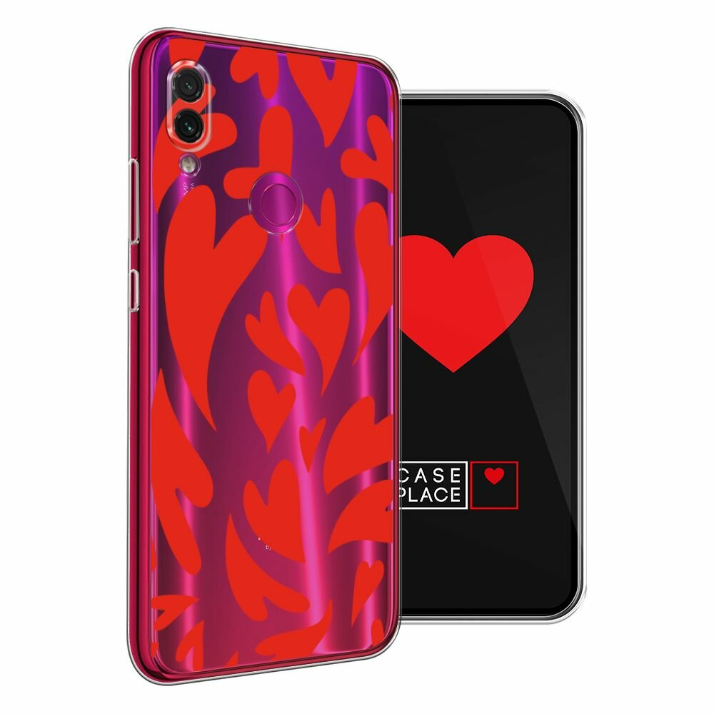 Чехол на Xiaomi Redmi Note 7 / Сяоми Редми Нот 7 с принтом "Crazy hearts 2 - 14 февраля", прозрачный — фото 1
