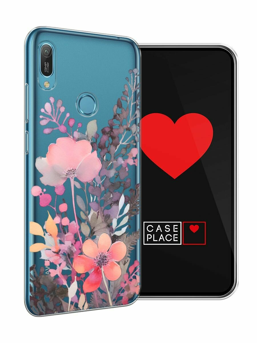 Чехол на Honor 8A/8A Pro/Huawei Y6s/Y6 2019 / Хонор 8А с принтом "Лиловые полевые цветы", прозрачный — фото 1
