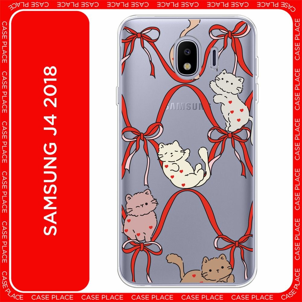 Чехол на Samsung Galaxy J4 / Самсунг Галакси Джей 4 с принтом "Котики в ленточках 2", прозрачный