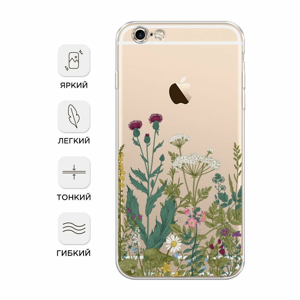 Чехол на Apple iPhone 6 Plus/6S Plus / Айфон 6 Плюс/Айфон 6С Плюс с принтом "Дикие полевые цветы", прозрачный — фото 1