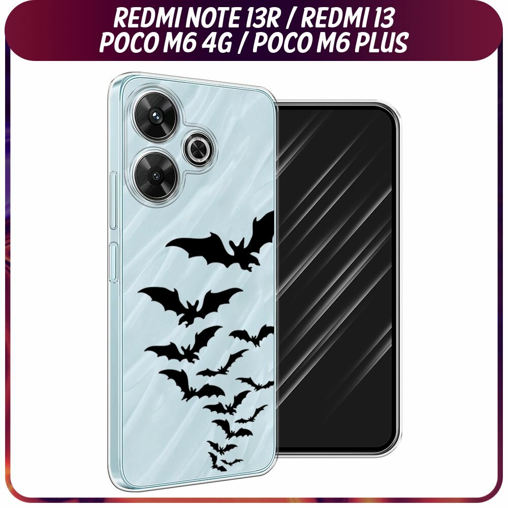 Чехол на Xiaomi Redmi Note 13R/Redmi 13/Poco M6 4G/M6 Plus / Сяоми Редми Ноут 13R с принтом Летучие мыши, прозрачный