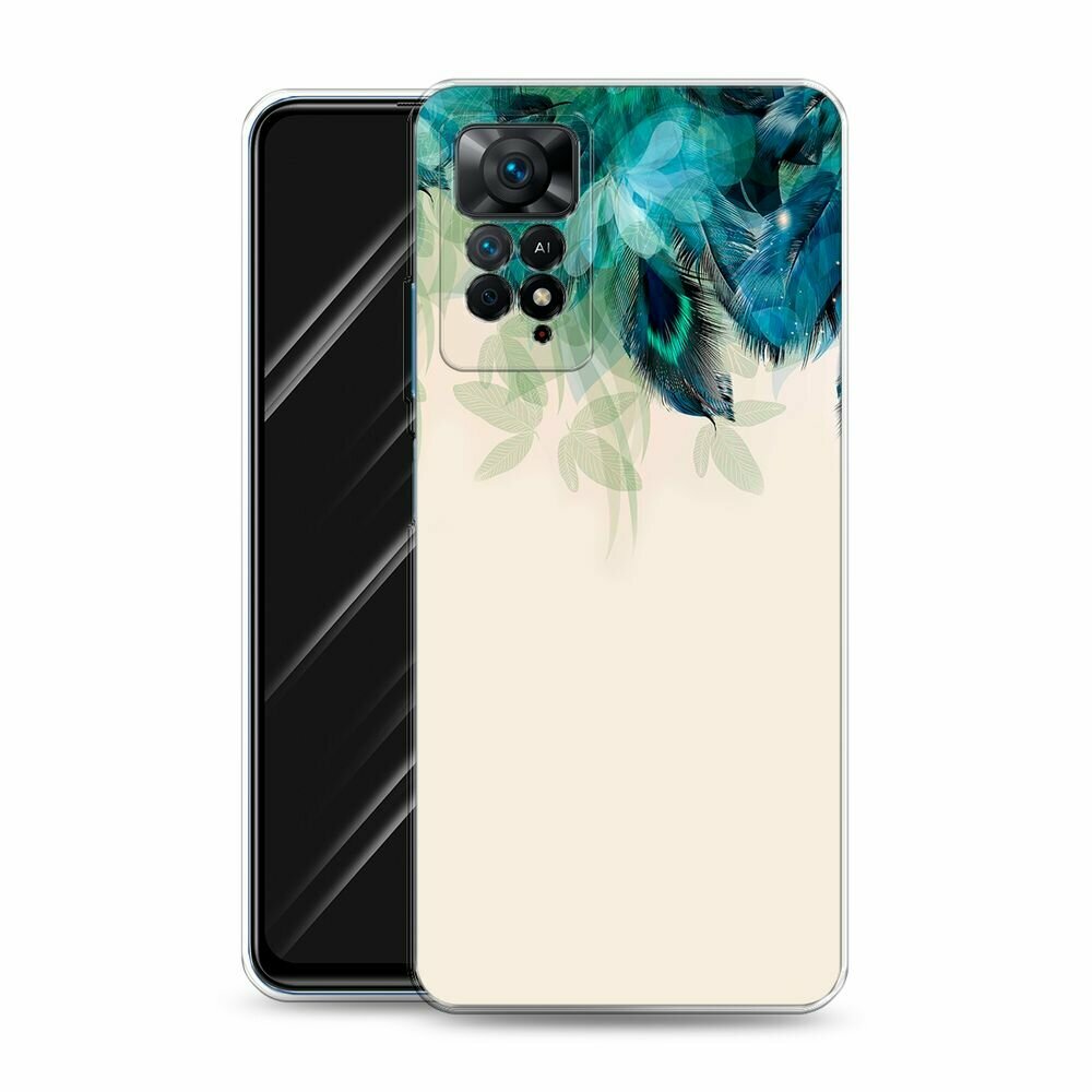 Чехол на Xiaomi Redmi Note 11E Pro / Сяоми Редми Нот 11E Pro Про с принтом Перья голубого цвета — фото 1