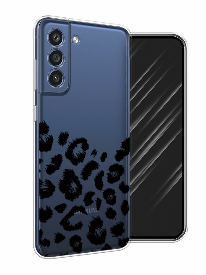 Чехол на Samsung Galaxy S21 FE 5G / Самсунг Галакси S21 FE с принтом "Окрас леопарда фон черный", прозрачный