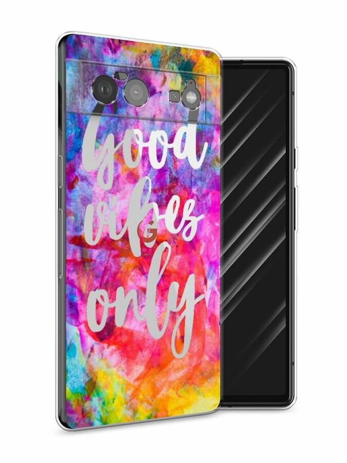 Чехол на Google Pixel 6 / Гугл Пиксель 6 с принтом Good vibes only радуга, прозрачный