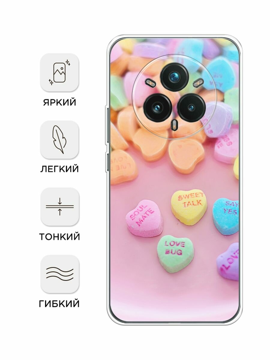 Чехол на Realme 14 Pro / Реалми 14 Про с принтом "Конфетки сердечки 2" — фото 1