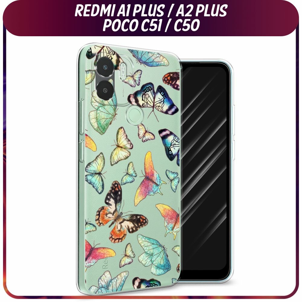 Чехол на Xiaomi Redmi A1+/Redmi A2+/Poco C51/C50 / Редми A1+ с принтом Бабочки фон, прозрачный