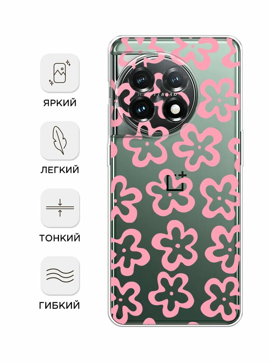 Чехол на OnePlus 11 / Ван Плас 11 с принтом "Простые розовые цветочки", прозрачный — фото 1
