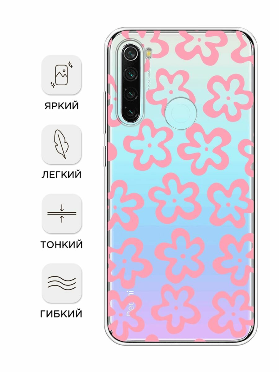 Чехол на Xiaomi Redmi Note 8 / Сяоми Редми Нот 8 с принтом "Простые розовые цветочки", прозрачный — фото 1