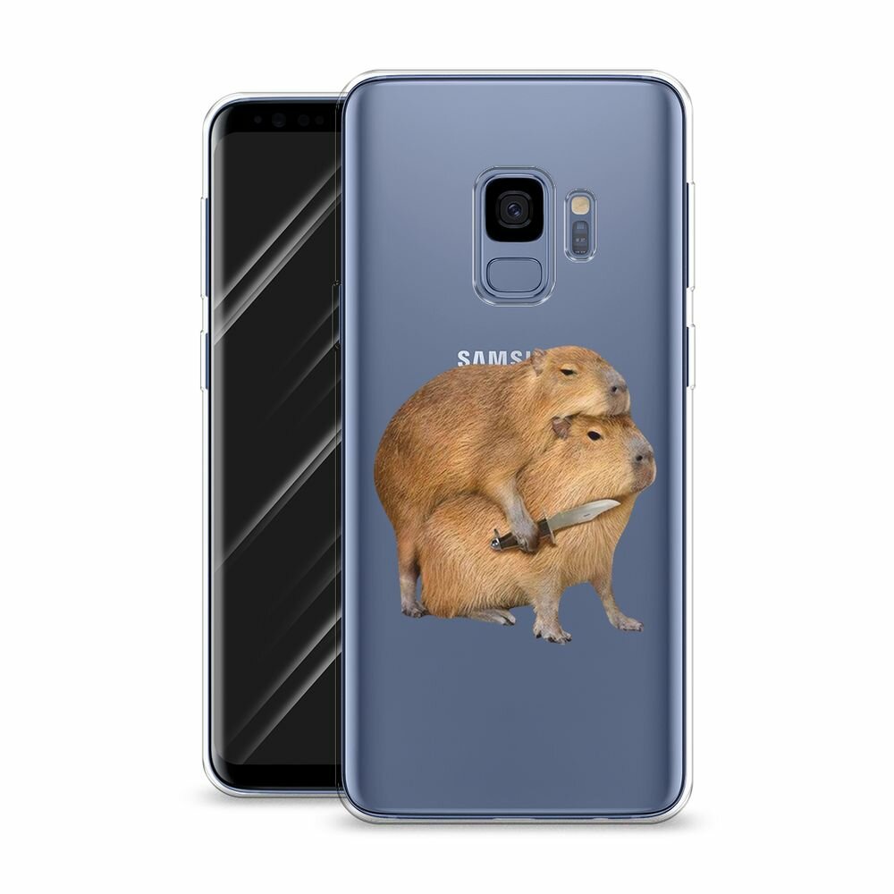 Чехол на Samsung Galaxy S9 / Самсунг Галакси С9 с принтом "Капибара с ножом", прозрачный — фото 1