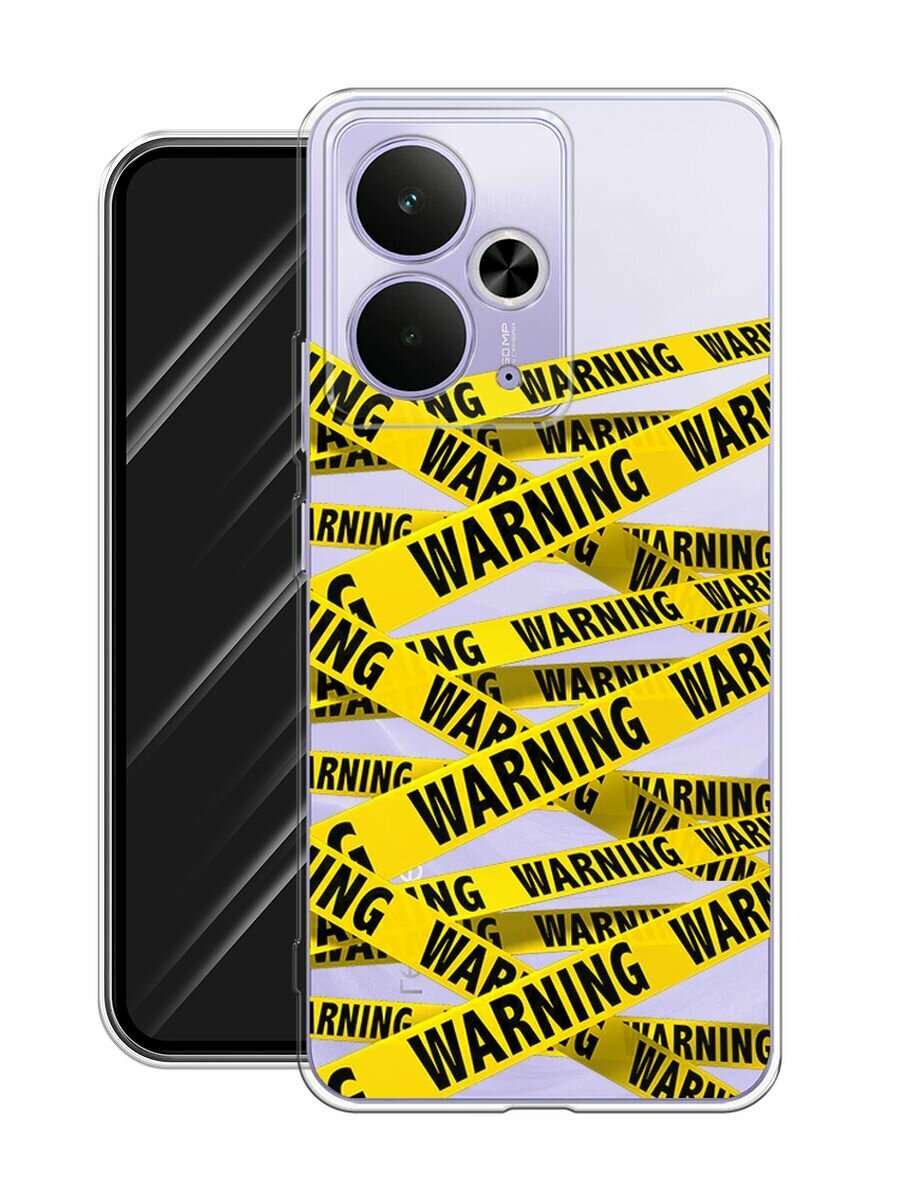 Чехол на Realme 14T / Реалми 14Т с принтом "Warning!", прозрачный — фото 1