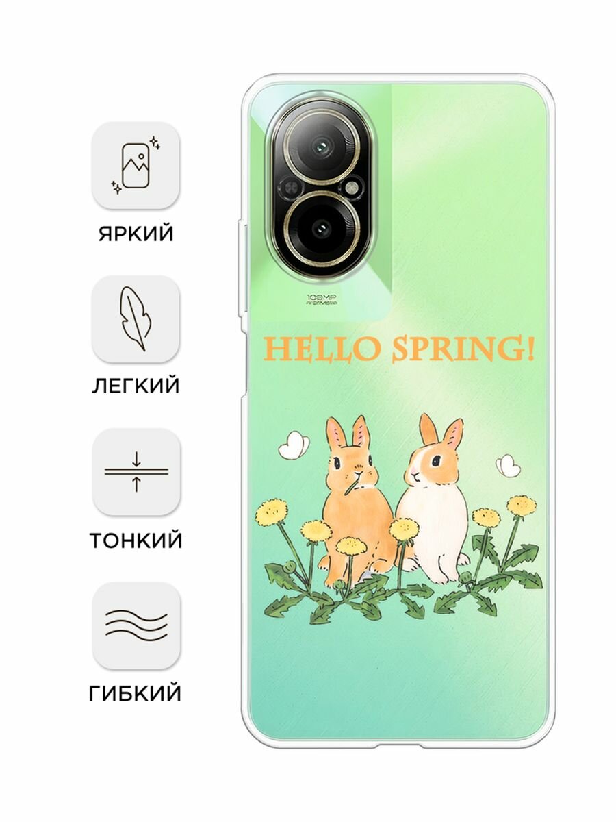 Чехол на Realme C67 4G / Реалми C67 4G с принтом "Весенние кролики", прозрачный — фото 1