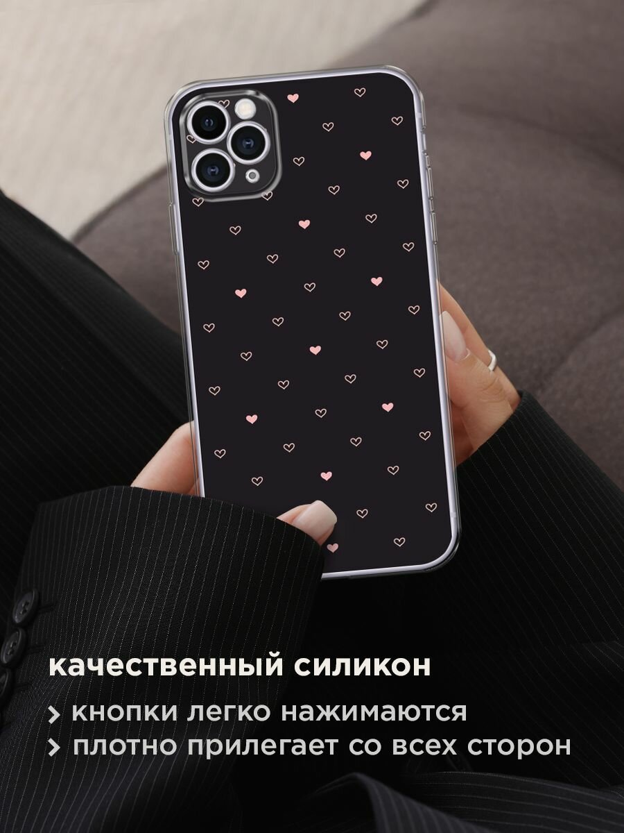 Чехол на Apple iPhone 11 Pro / Айфон 11 Про с принтом "Черный фон и сердечки" — фото 1