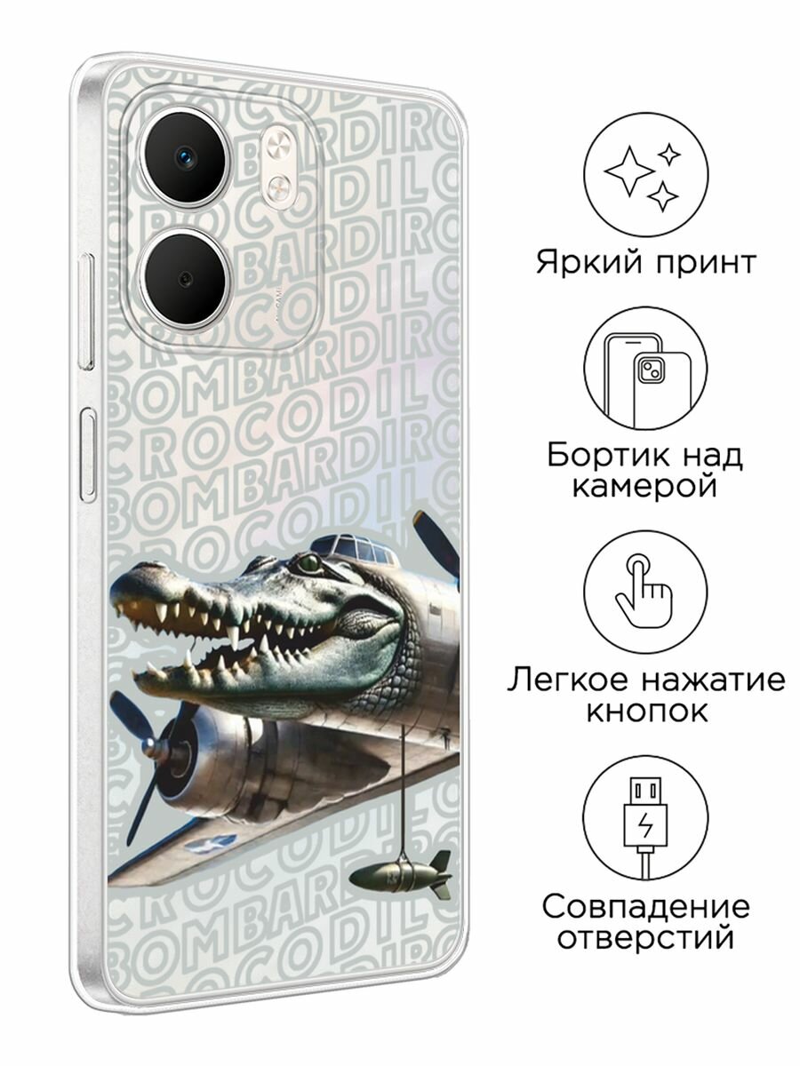 Чехол на Oppo A5x / Оппо А5x с принтом "Бомбардиро крокодило 2", прозрачный — фото 1