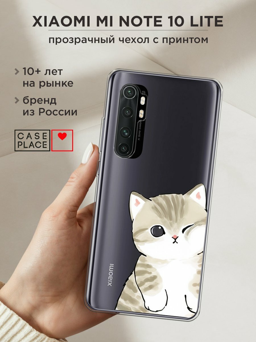 Чехол на Xiaomi Mi Note 10 lite / Сяоми Ми Нот 10 лайт с принтом "Пухлый котик", прозрачный