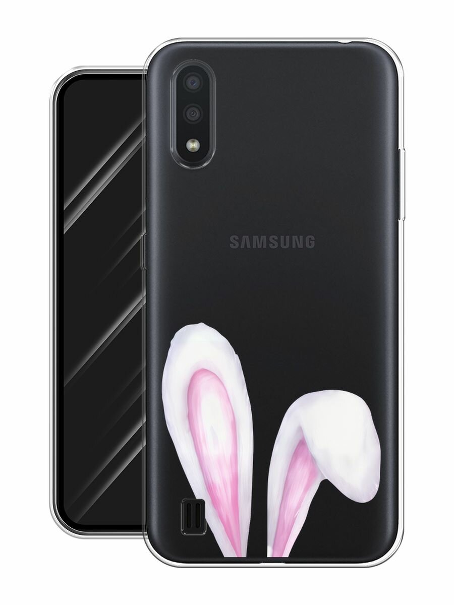 Чехол на Samsung Galaxy A01 / Самсунг Гэлакси А01 с принтом "Кроличьи уши 2", прозрачный — фото 1