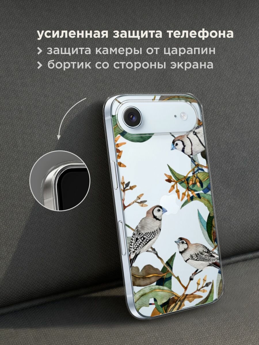 Чехол на Apple iPhone Air / Айфон Айр с принтом "Птицы в листве", прозрачный — фото 1
