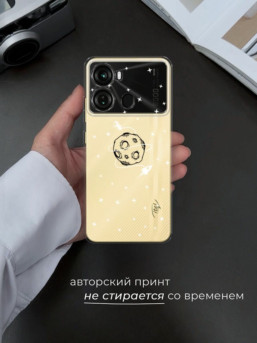 Чехол на Itel P40 / Ител P40 с принтом "Полет вокруг луны", прозрачный — фото 1