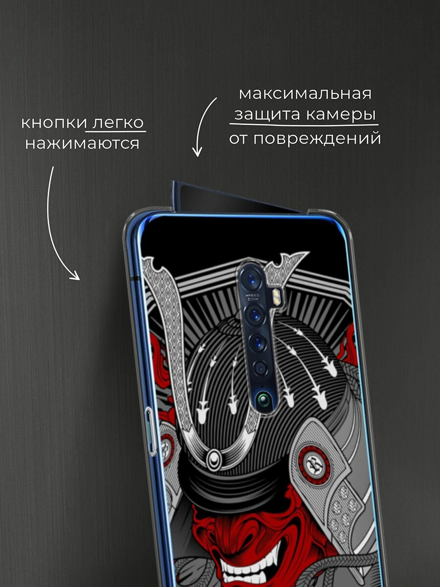 Чехол на Oppo Reno 2 / Оппо Рено 2 с принтом "Красная маска самурая" — фото 1