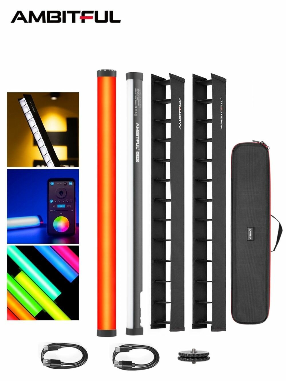 AMBITFUL A2 PRO A2pro 2500K-8500K RGB Tube Полноцветный светодиодный видеостик со встроенной литиевой батареей, управляемый через приложение фотография Вспышка