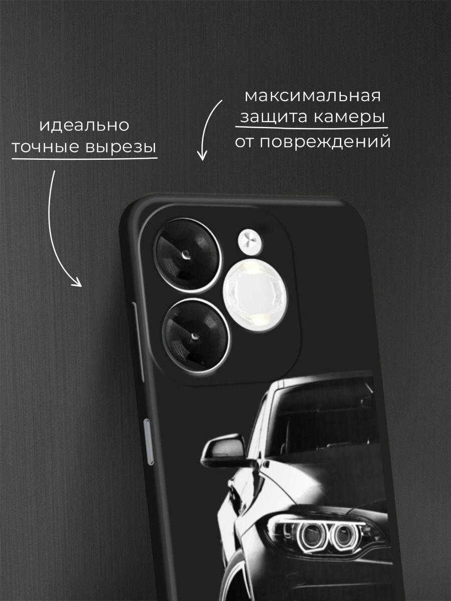 Черный матовый чехол на Itel A80 4G / Ител А80 4G с принтом "Крутая черная машина" — фото 1