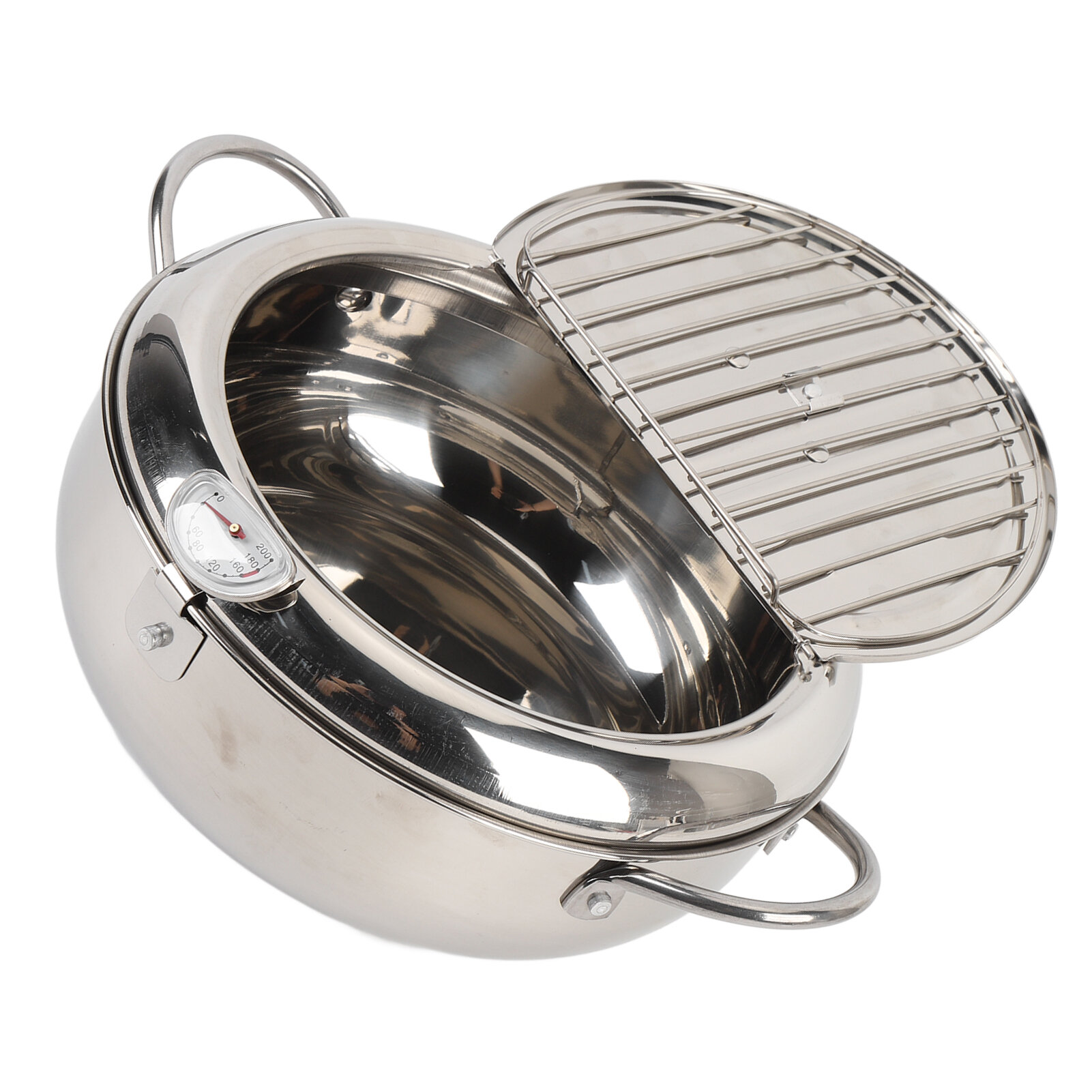 Кастрюля-фритюрница из нержавеющей стали с крышкой-термометром, подставкой для сбора капель масла, многофункциональная глубокая кастрюля для жарки картофеля и курицы 24 см