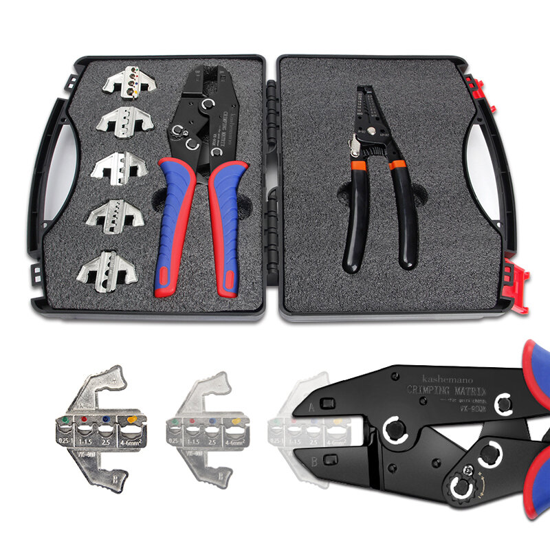 Набор инструментов для обжима с храповым механизмом и быстросменными губками, для обжима коаксиальных проводов