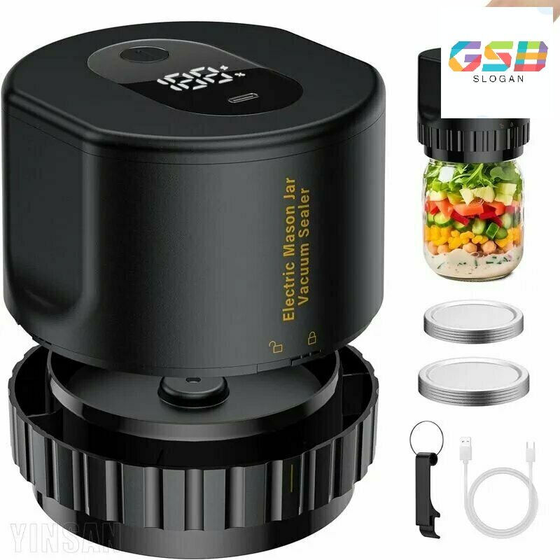 Вакуумная Машина для Запечатывания Банок Каменщика, Black, Антибактериальное Покрытие