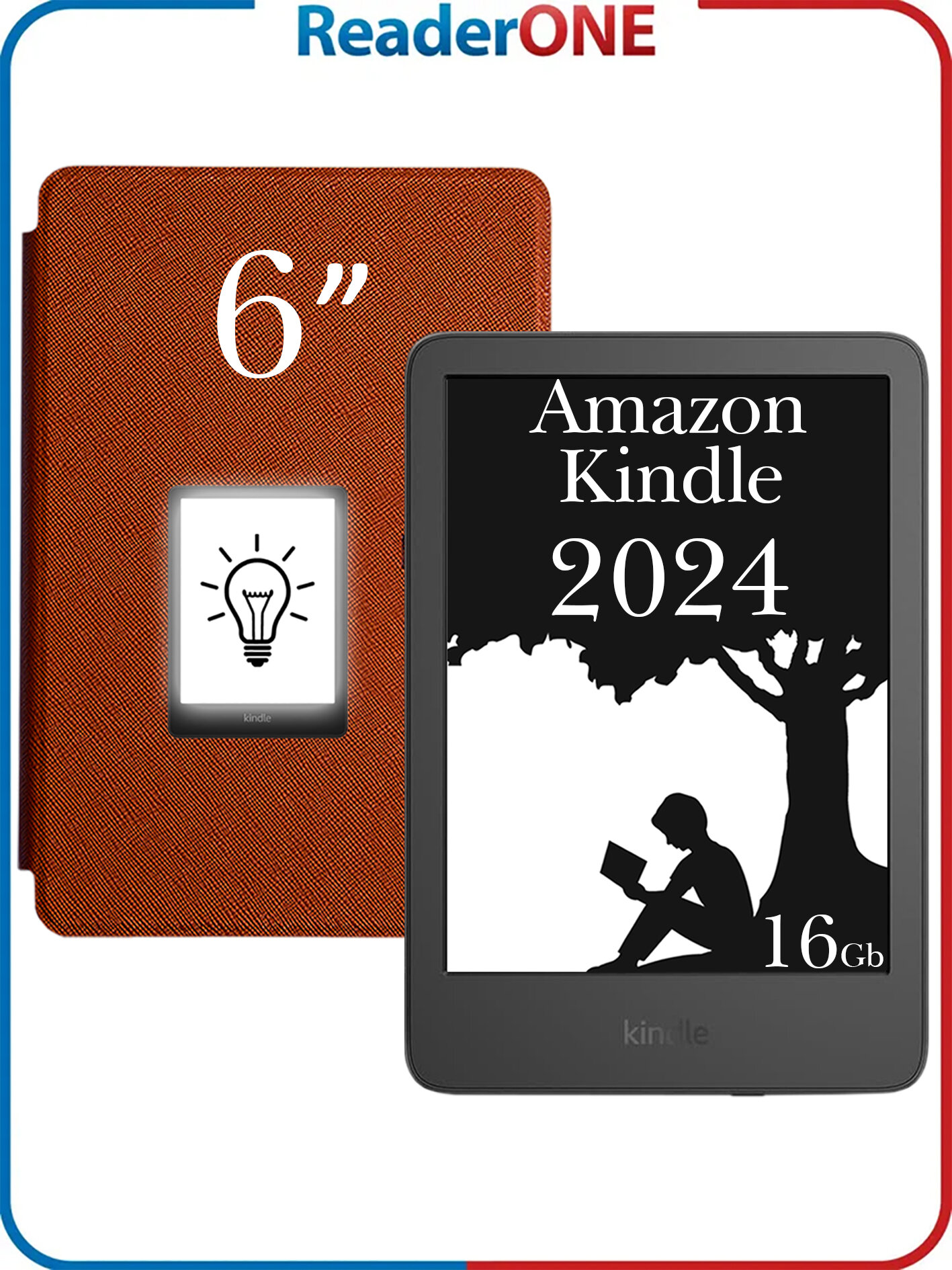Электронная книга Amazon Kindle 11, 6", 16Gb, 2024, Wi-Fi, подсветка, Special Offer, чёрная, с обложкой ReaderONE