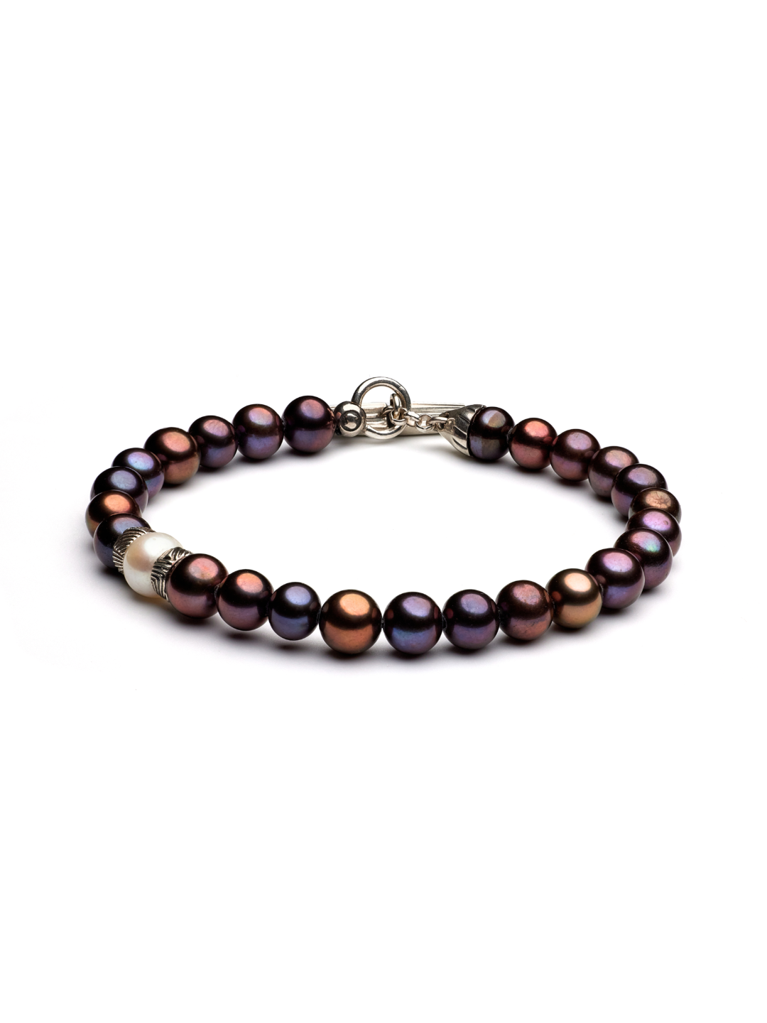 Браслет, серебро, 925 проба, оксидирование, жемчуг пресноводный