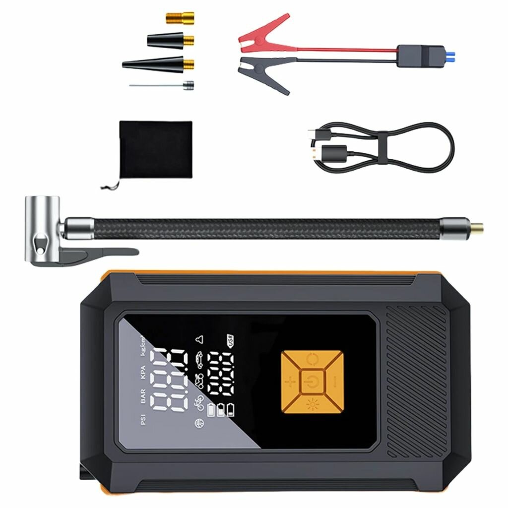 Перезаряжаемый автомобильный компрессор с резервным аккумулятором 12000mAh для кемпинга и аварийных ситуаций, - 8000 mA